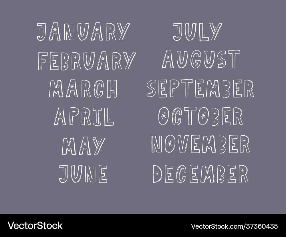 Handwritten names months december january Vector Image