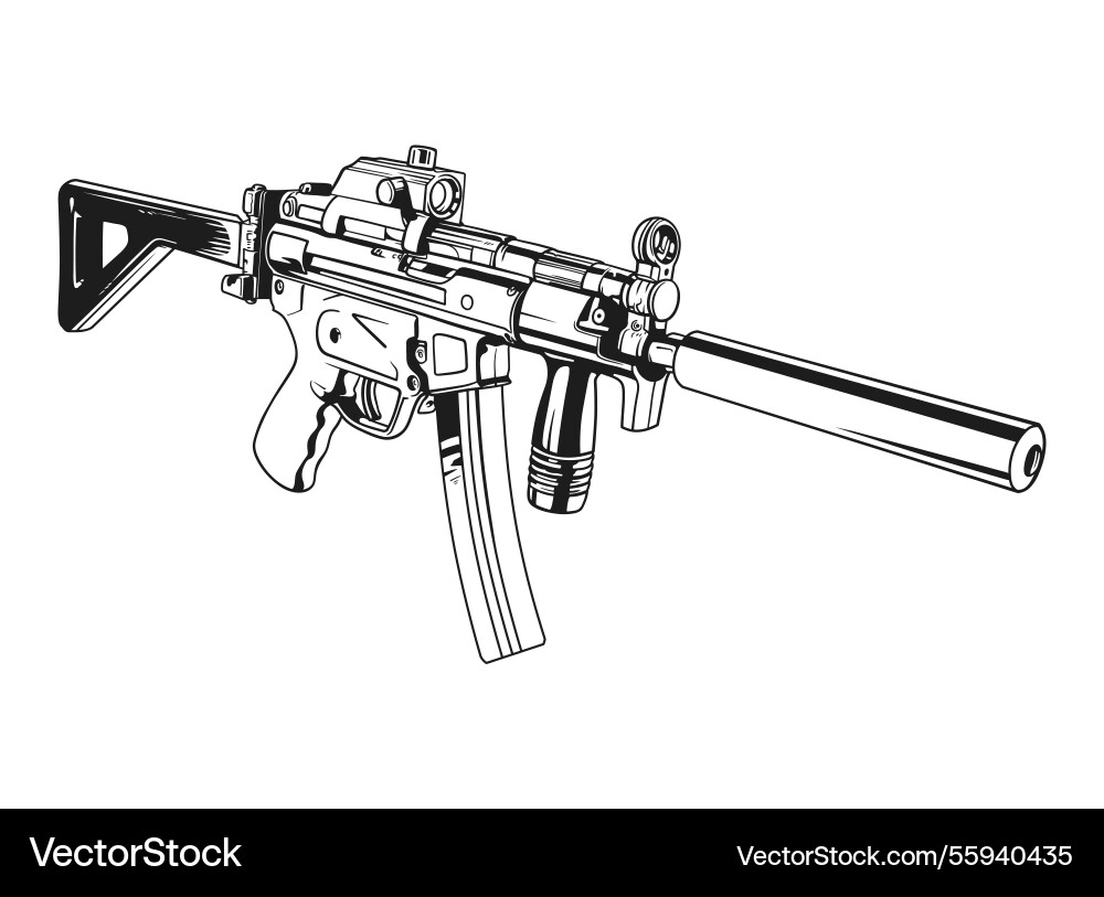 Monochrome of an mp5 submachine gun Royalty Free Vector