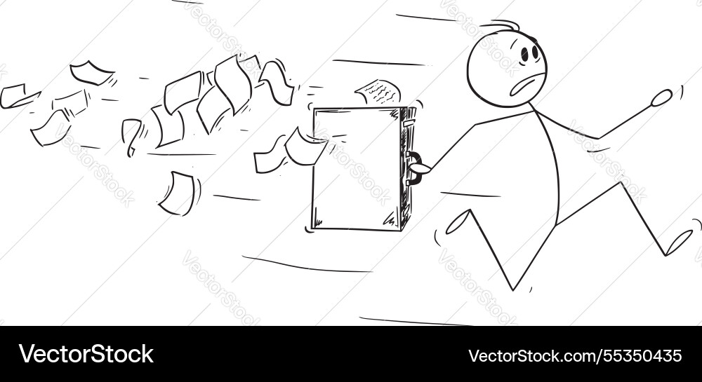 Person running in panic with papers falling from Vector Image