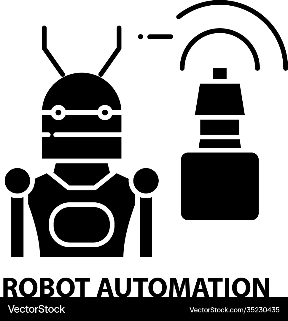 Robot automation icon black sign Royalty Free Vector Image