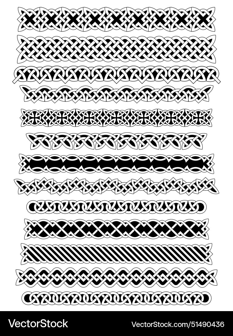 Celtic borders with knots knotted braid Royalty Free Vector