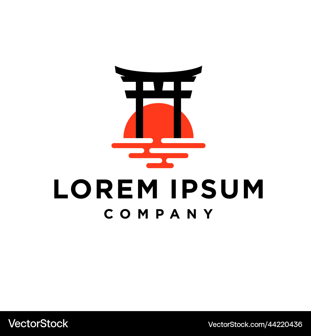 Japanese torii gate and sun icon logo Royalty Free Vector