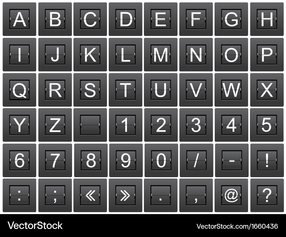 Letter numeric and marks on mechanical scoreboard Vector Image