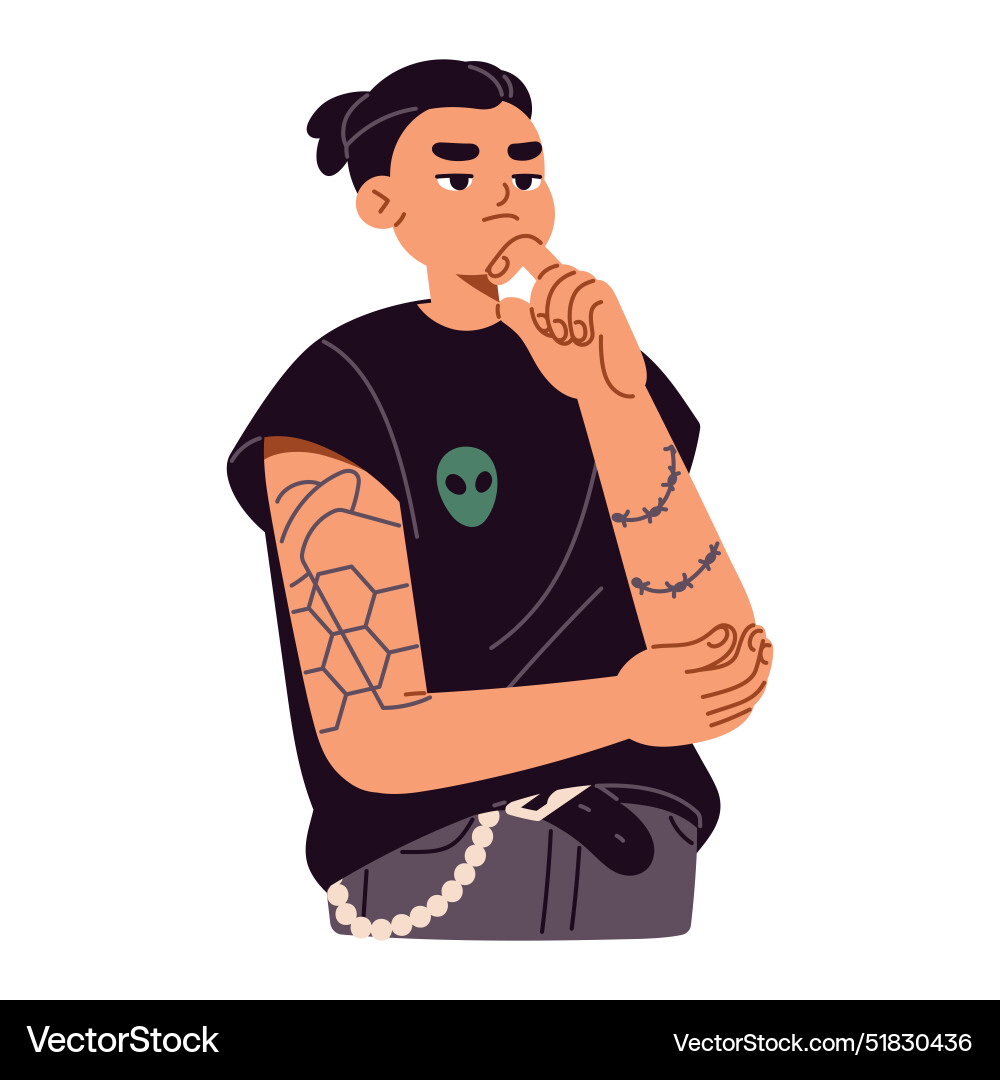 Puzzled young person pondering thinking about Vector Image