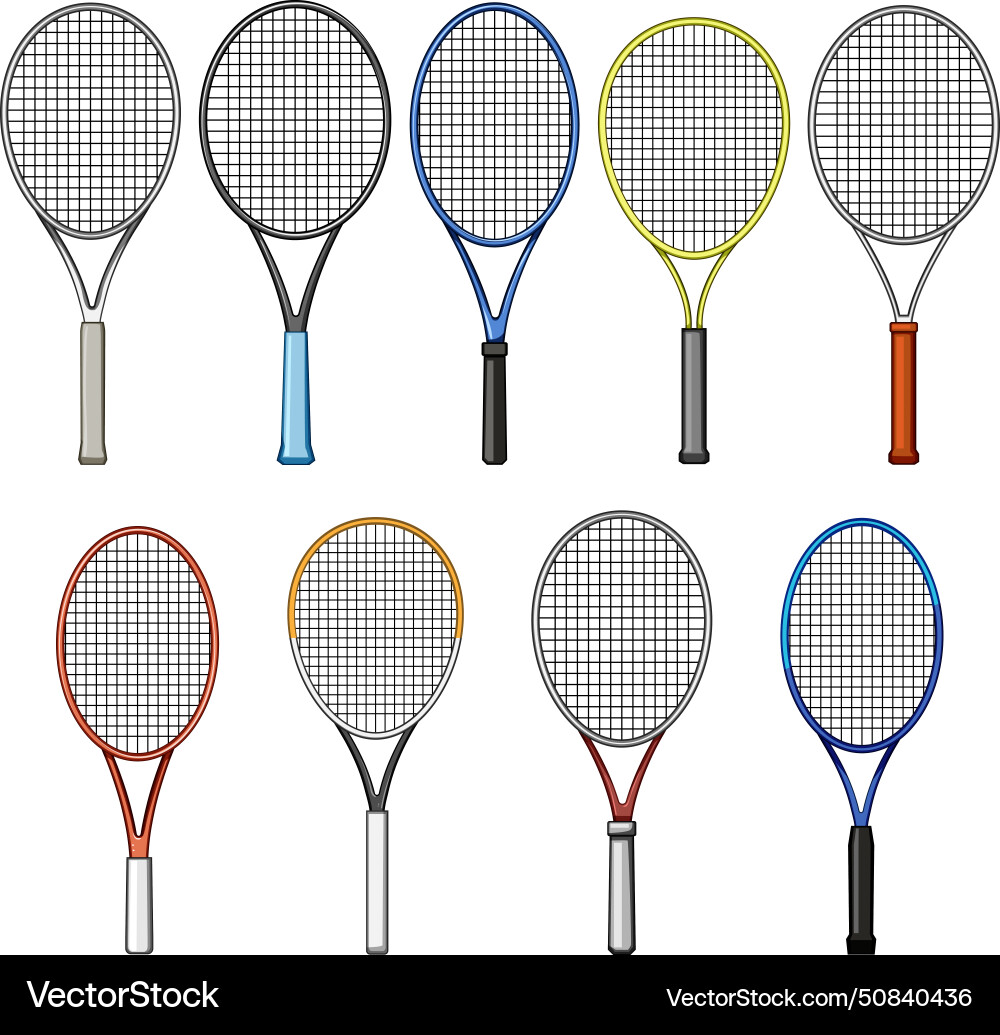 Tennis racket set cartoon Royalty Free Vector Image