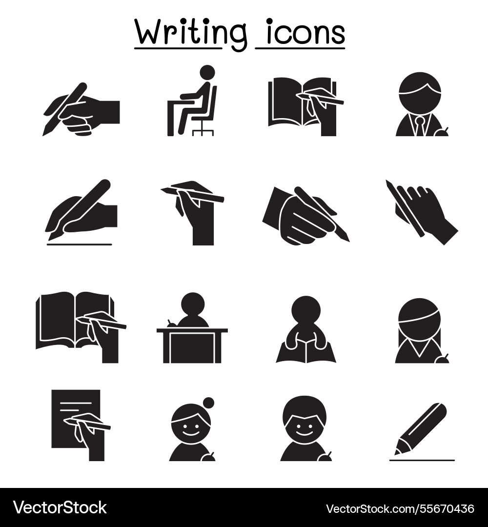 Writing icon set in glyph style Royalty Free Vector Image