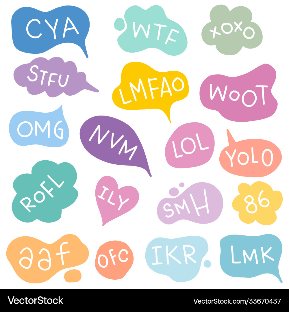 Bubble talk phrases hand draw set online slang Vector Image