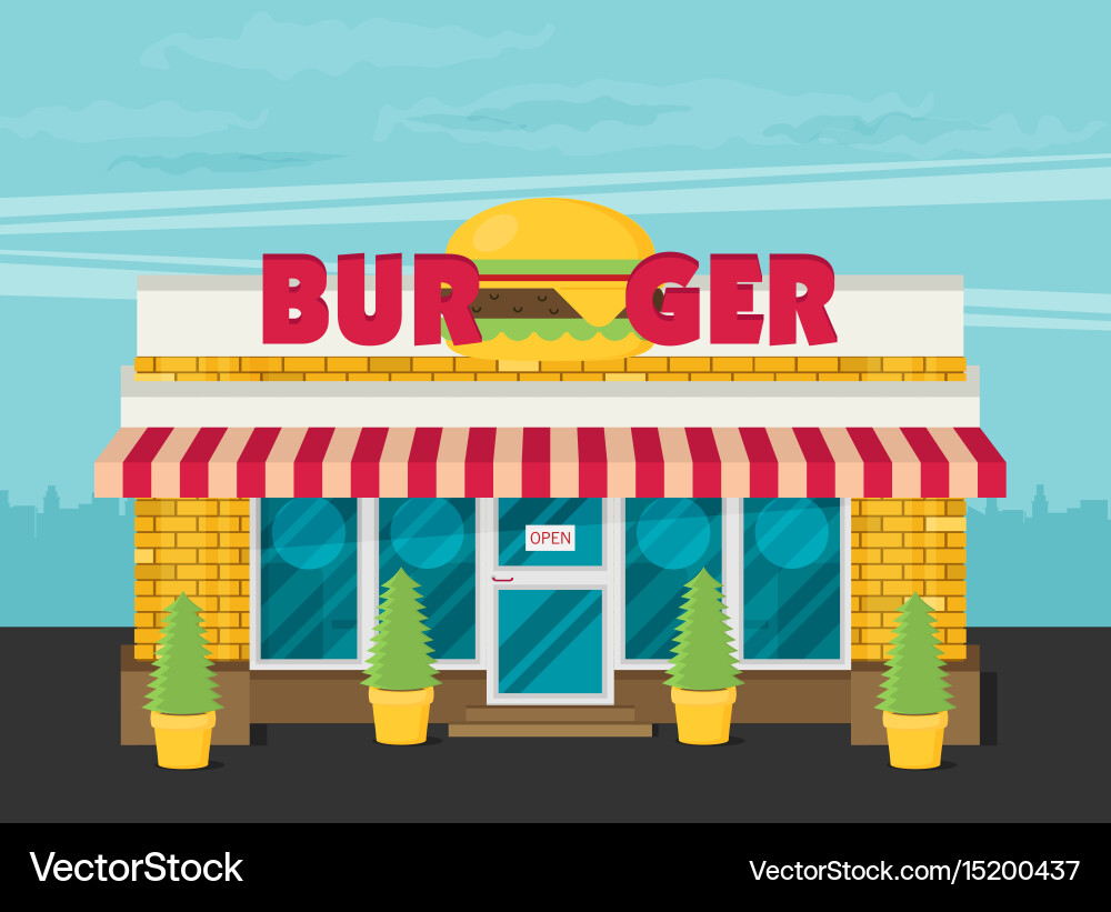 Facade of burger shop flat Royalty Free Vector Image