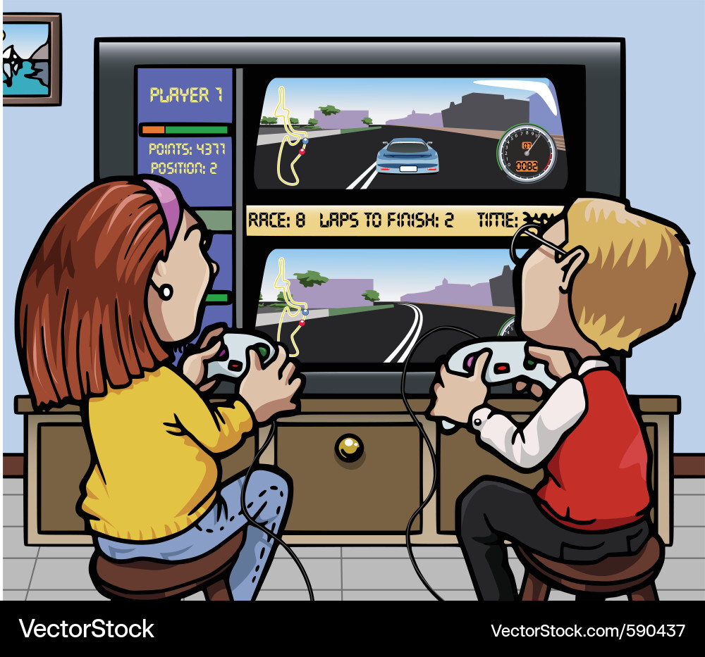 Kids Playing Video Games Royalty Free Vector Image