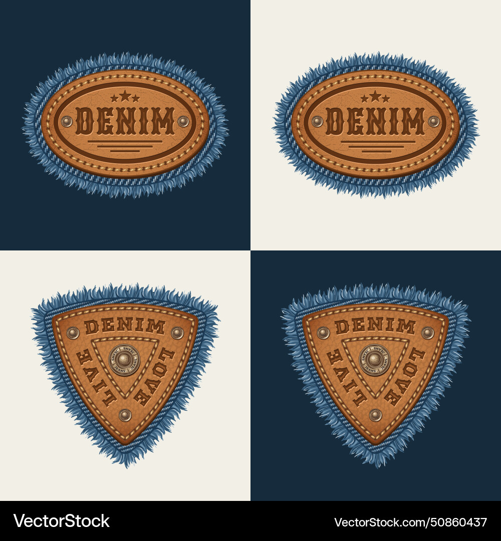 Leather textured label with text denim fringe Vector Image
