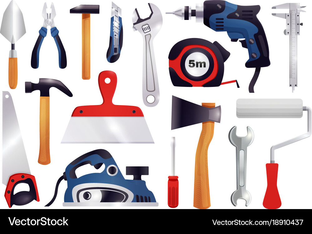 Repair renovation carpentry tools set Royalty Free Vector