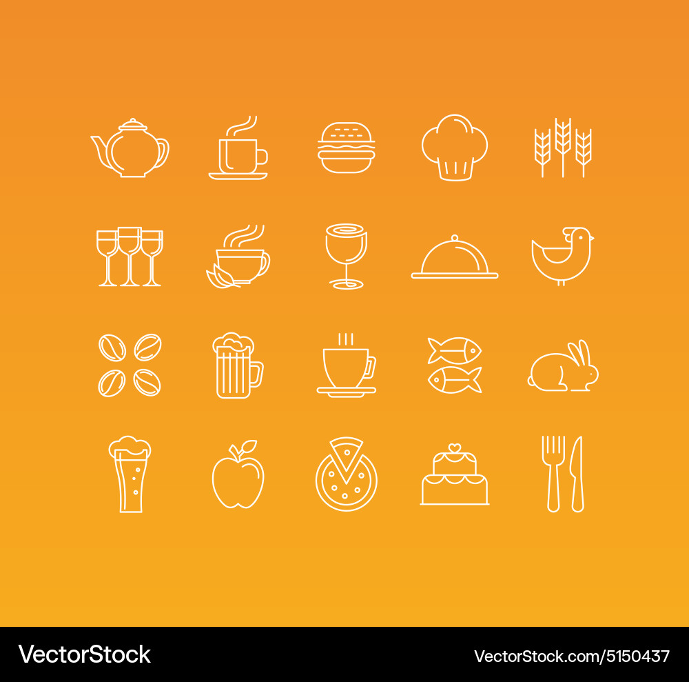 Set of 20 icons and sign in mono line style Vector Image