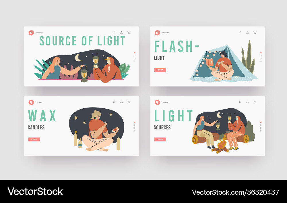 Sources light landing page template set Royalty Free Vector