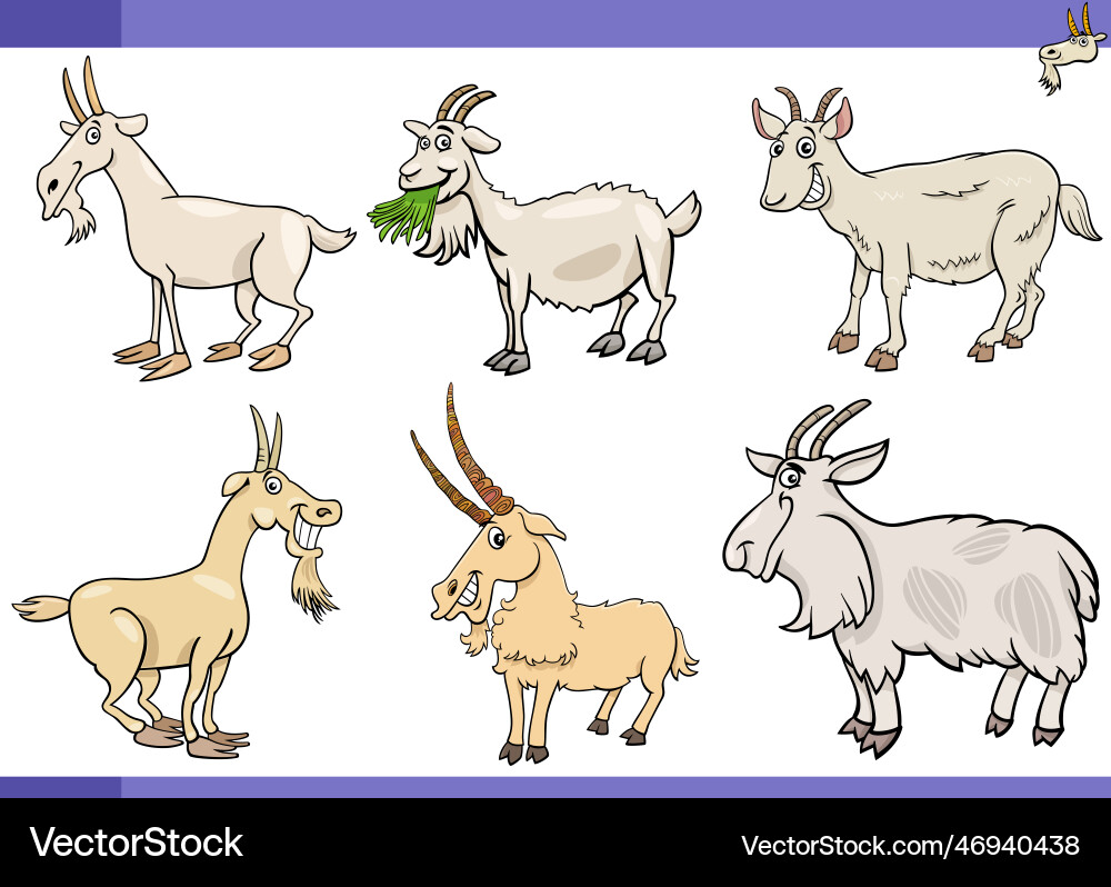 Cartoon goats farm animals comic characters set Vector Image