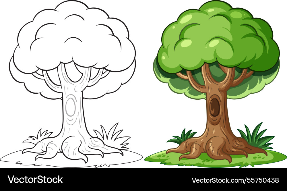 Colorful cartoon tree with matching black Vector Image