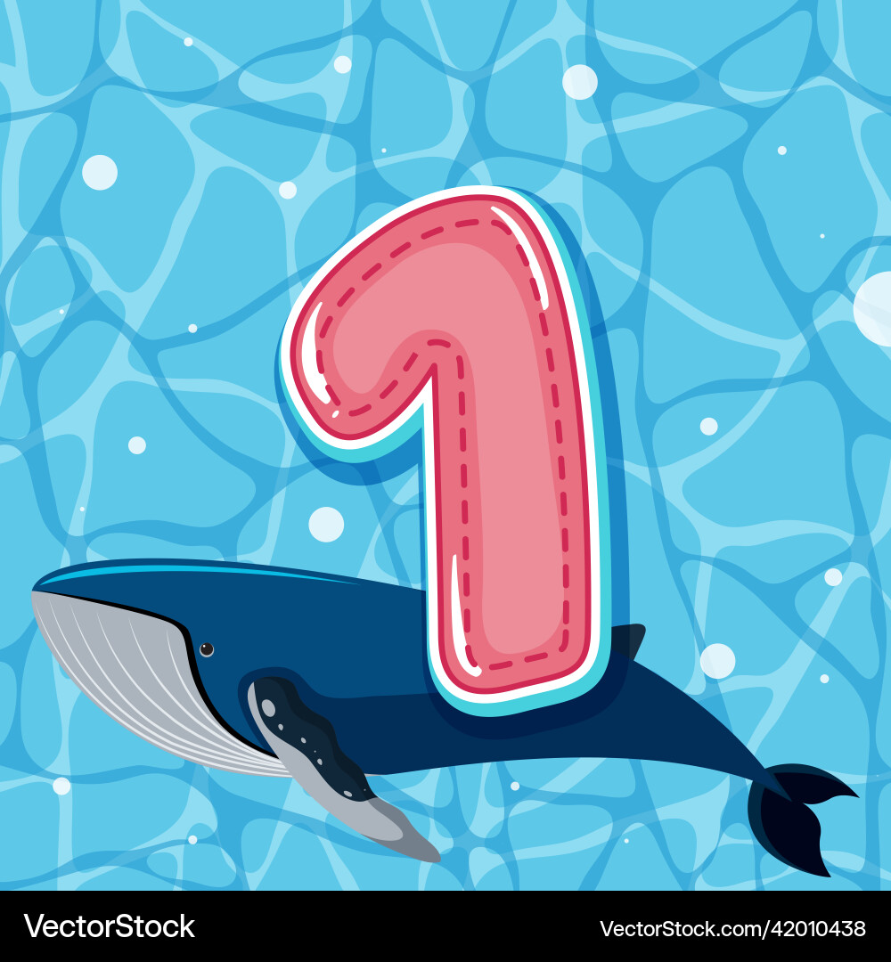 Number one with sea animals Royalty Free Vector Image