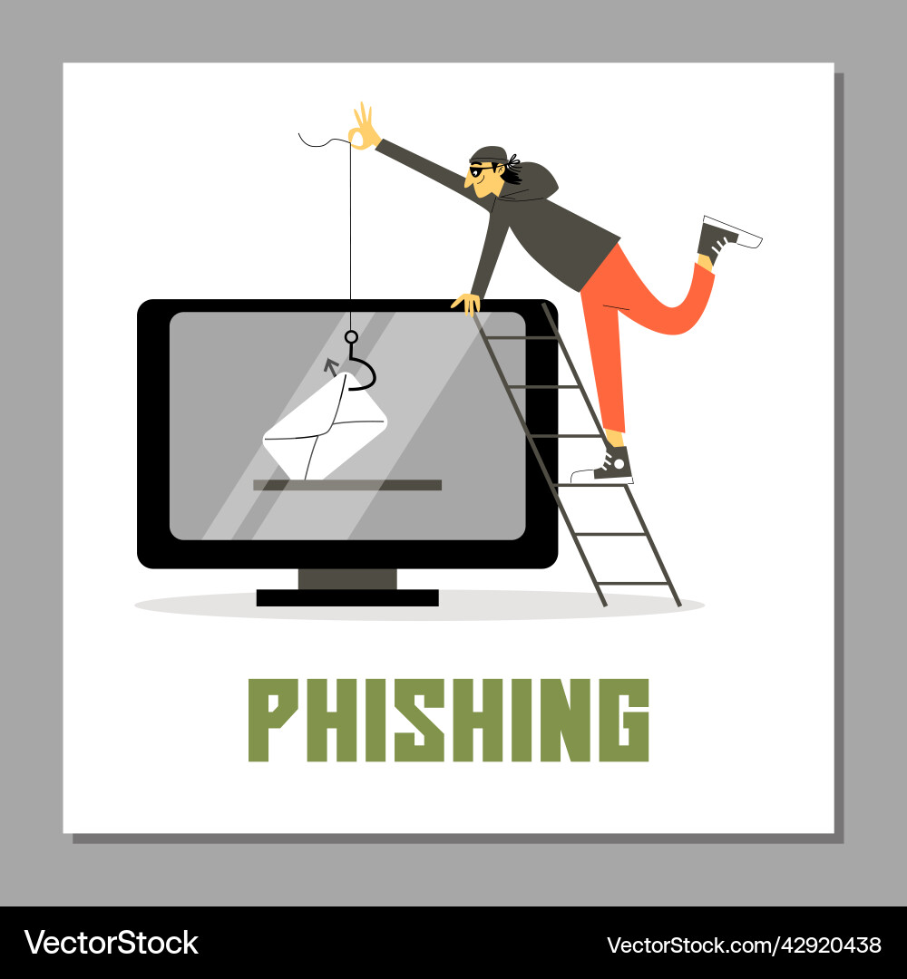 Phishing und Cyber-Angriff Poster Hacker stehlen Vektorbild