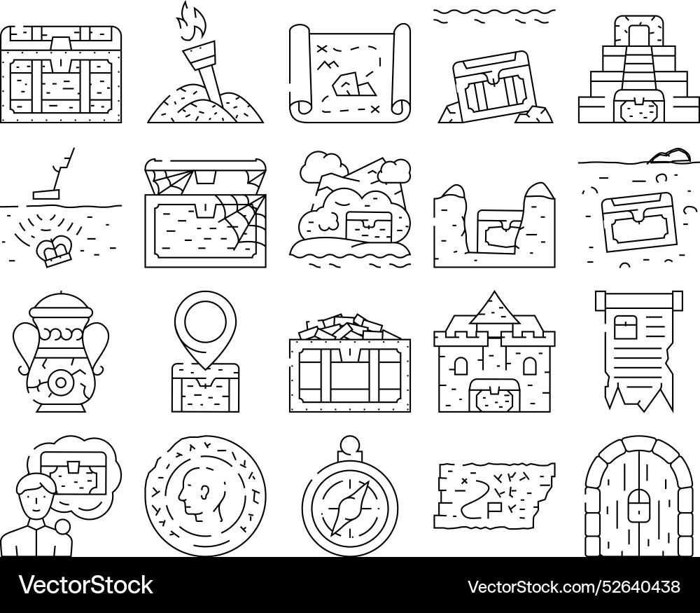 Treasure precious and antique icons set Royalty Free Vector