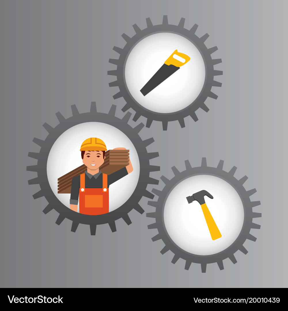 Construction worker inside mechanical gear Vector Image