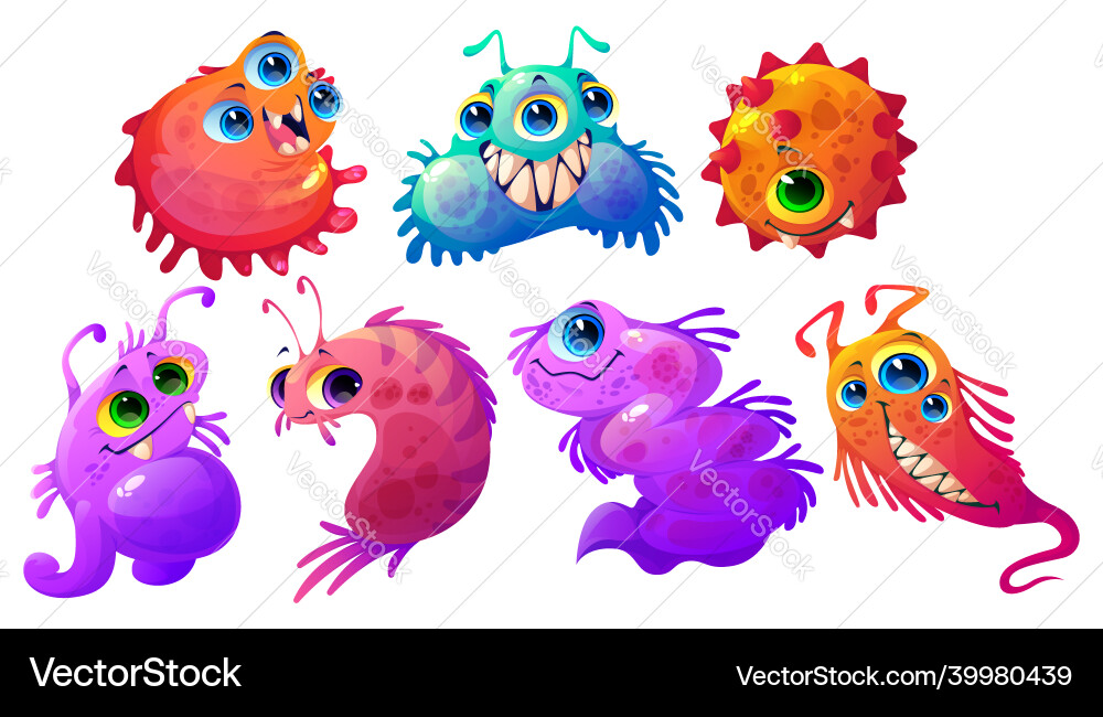 Cute Cartoon Germs and Microbes Royalty Free Vector Image