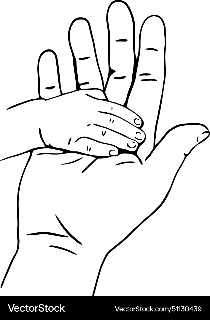 Dad holding baby hand in open palm Royalty Free Vector Image