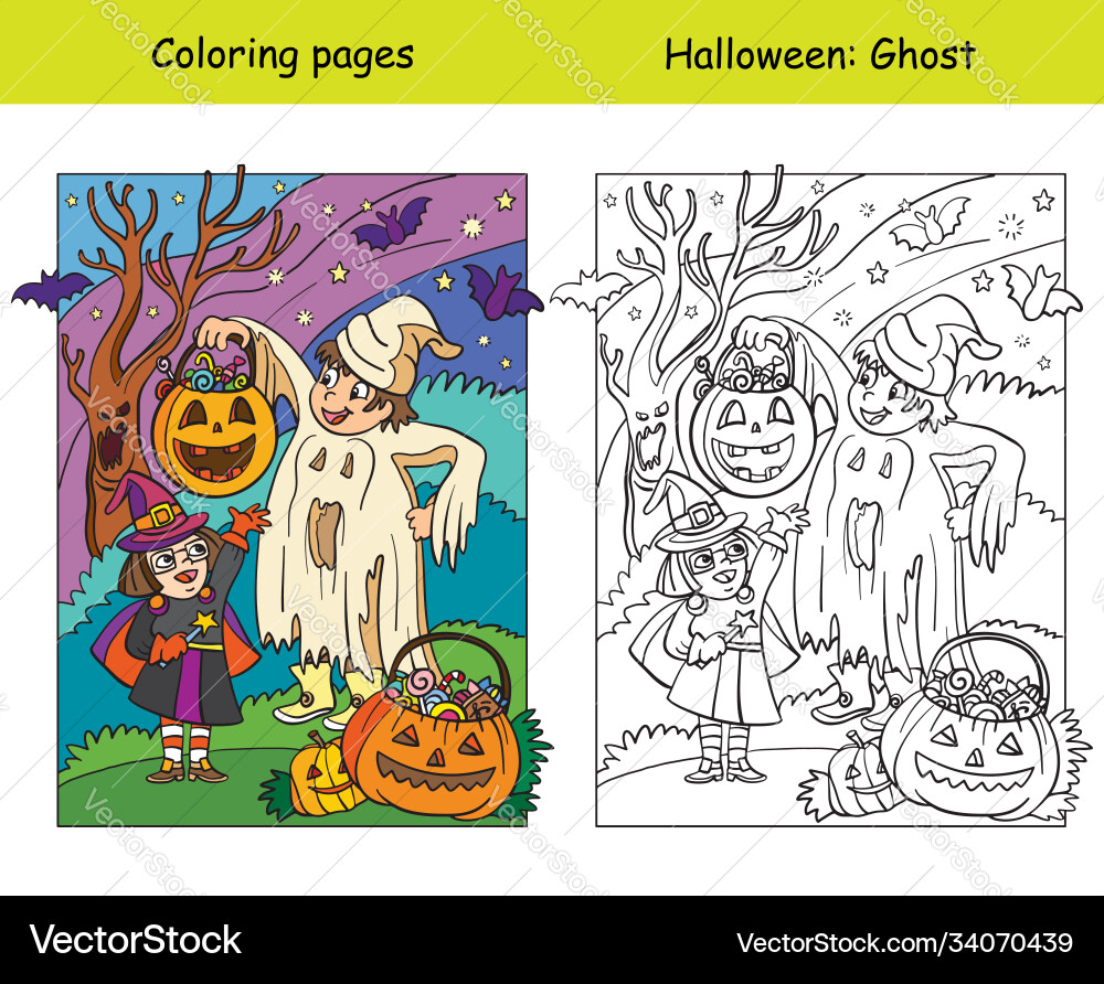 Halloween Ghost Coloring Pages Royalty Free Vector Image