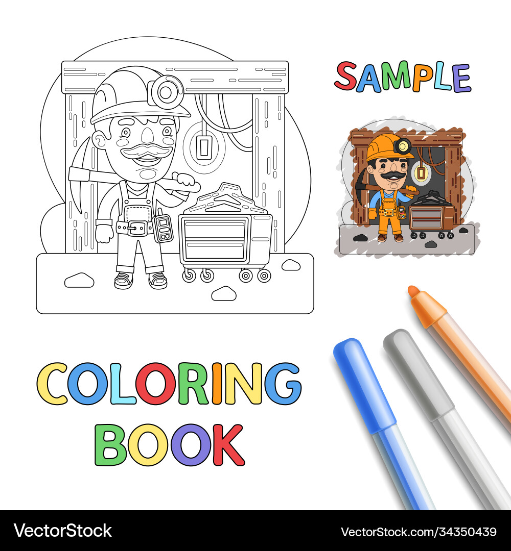 Miner coloring page Royalty Free Vector Image - VectorStock