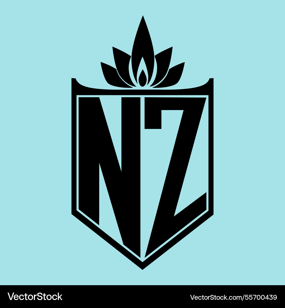 Nz logo with elegant crown symbol and shield Vector Image
