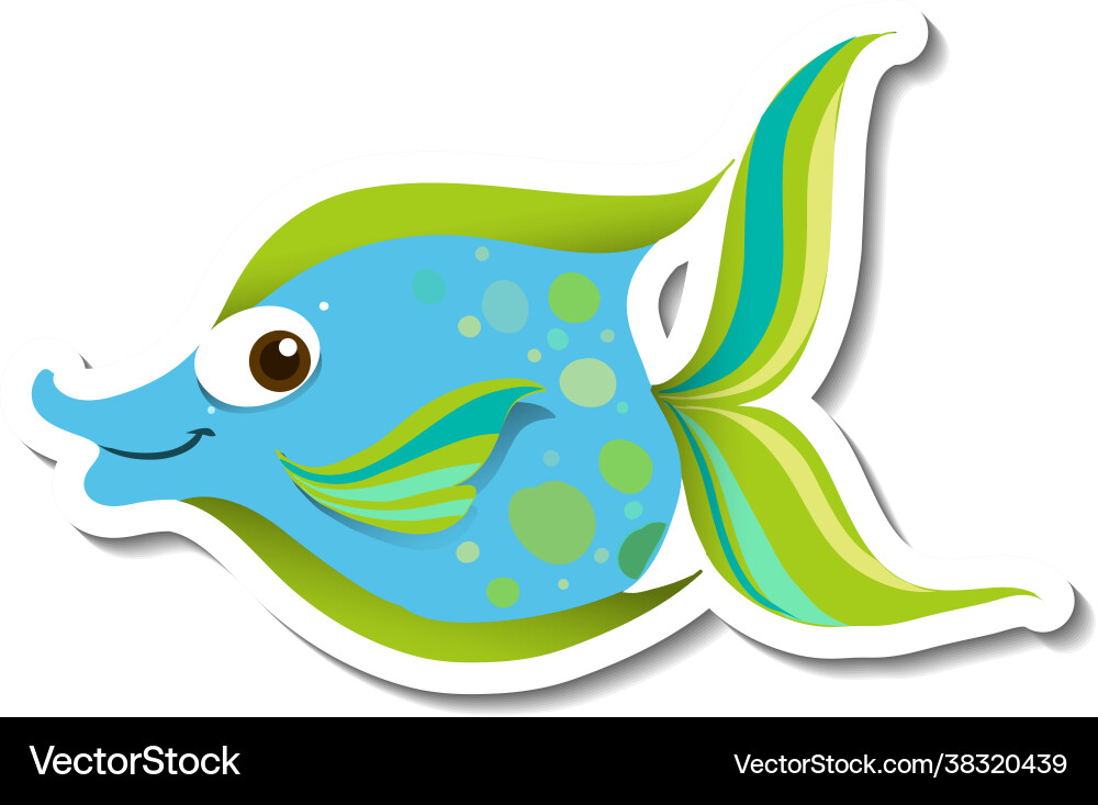 Sticker template with cute fish cartoon character Vector Image
