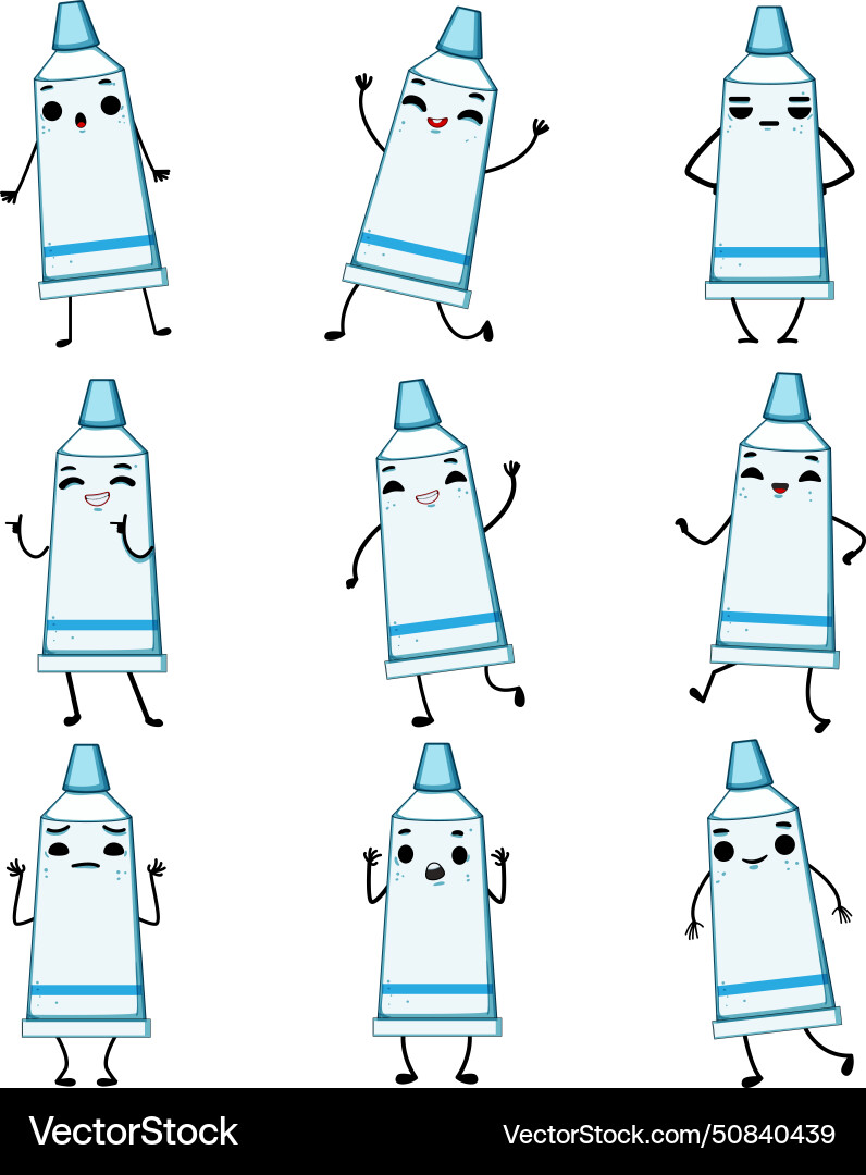 Toothpaste character set cartoon Royalty Free Vector Image