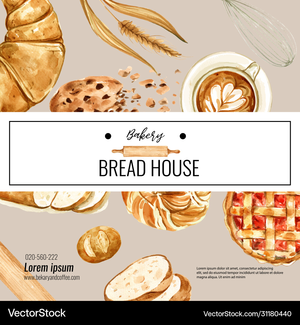 Bakery gift voucher template bread and bun Vector Image