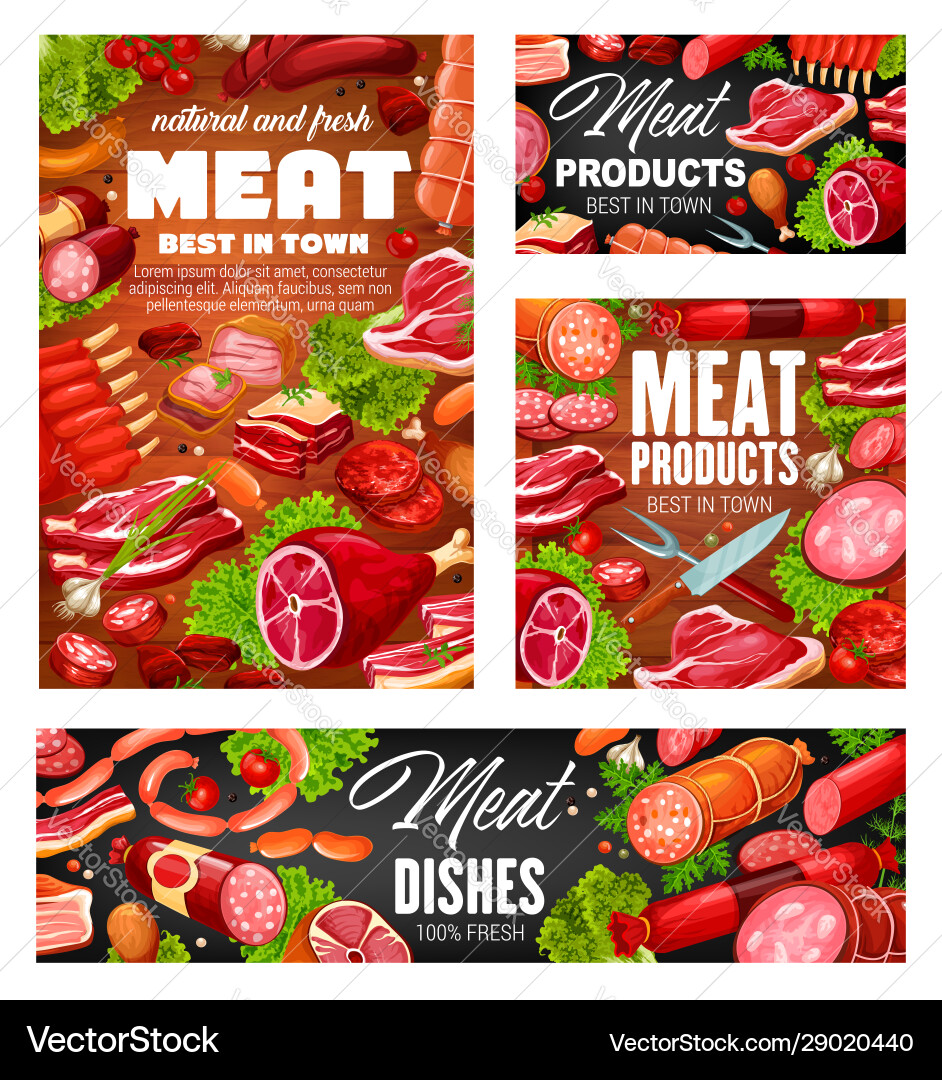 Butchery beef and pork meat sausages Royalty Free Vector