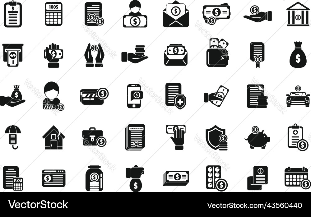 Compensation icons set simple pension Royalty Free Vector