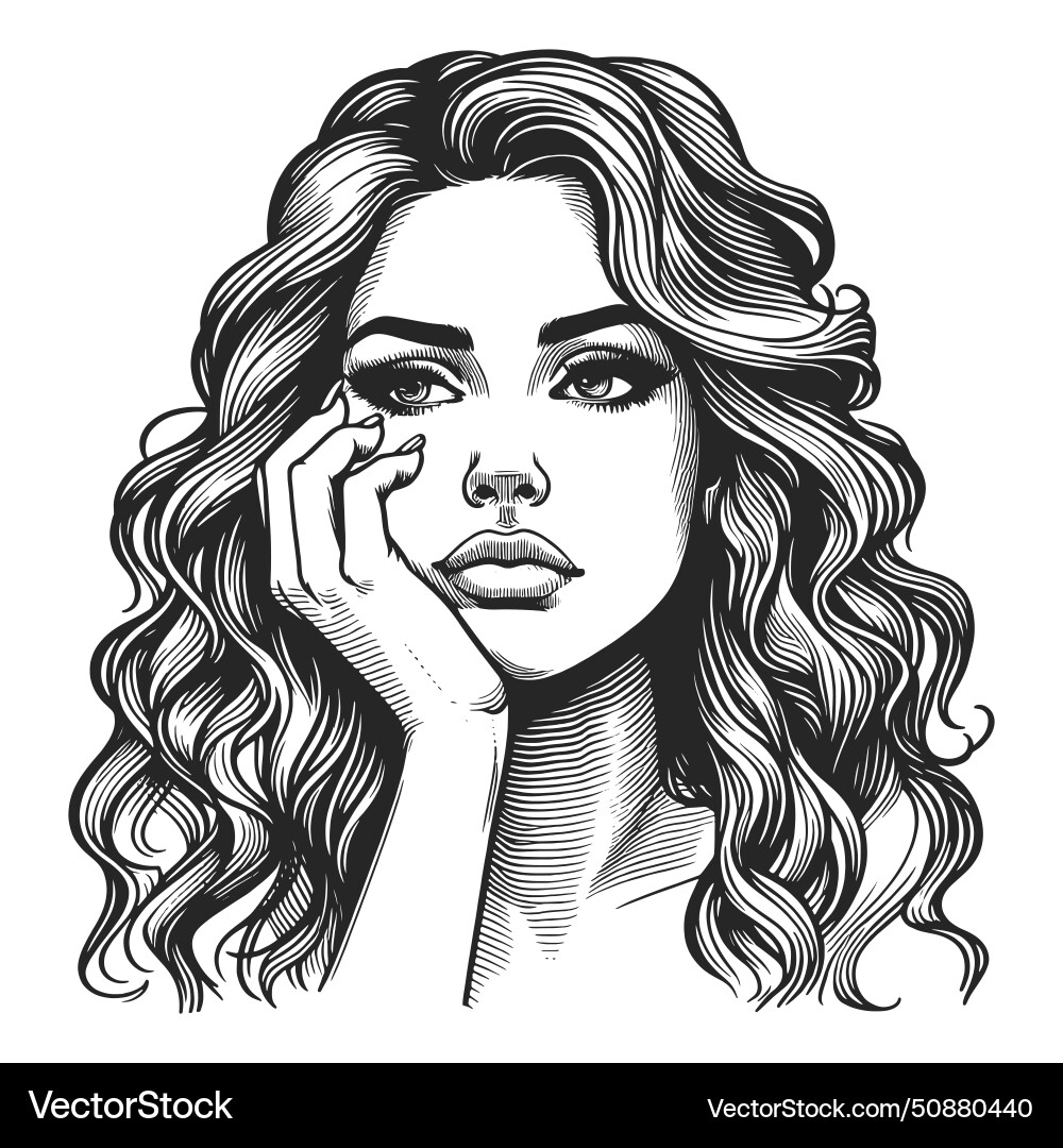Contemplative woman portrait Royalty Free Vector Image