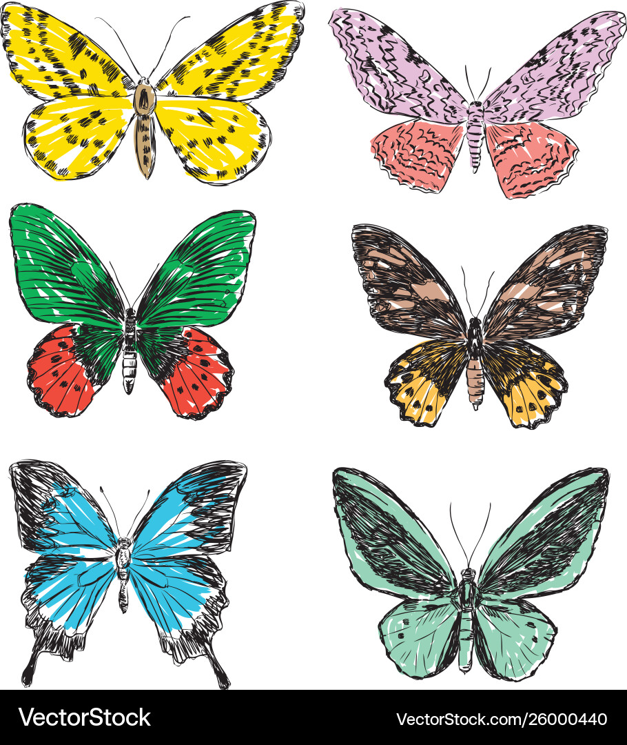 Doodle butterflies Royalty Free Vector Image - VectorStock