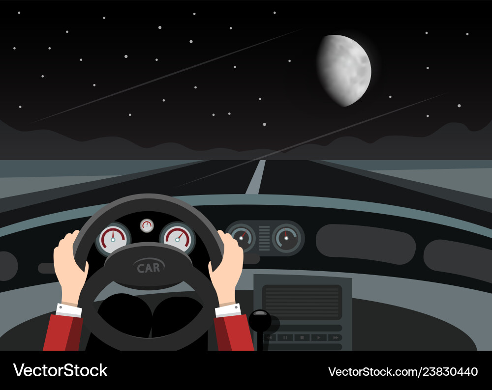 Driving car on night with empty road stars Vector Image