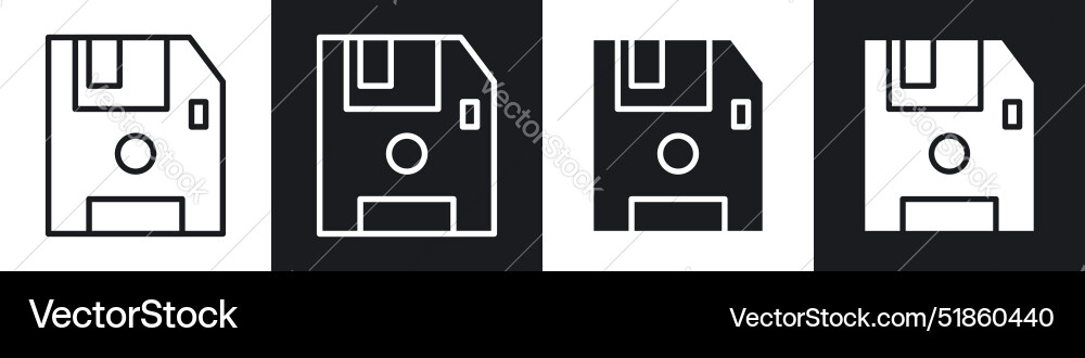 Floppy disk liner and solid icon set in black Vector Image