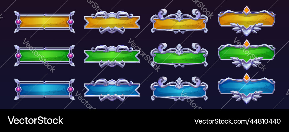 Game buttons with different fantasy silver frames Vector Image