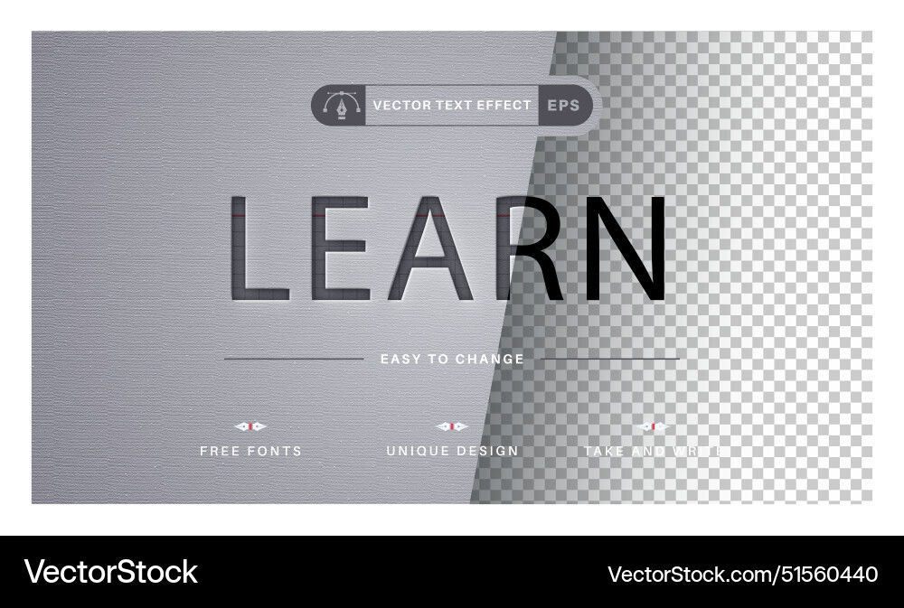 Learn emboss - editable text effect font style Vector Image