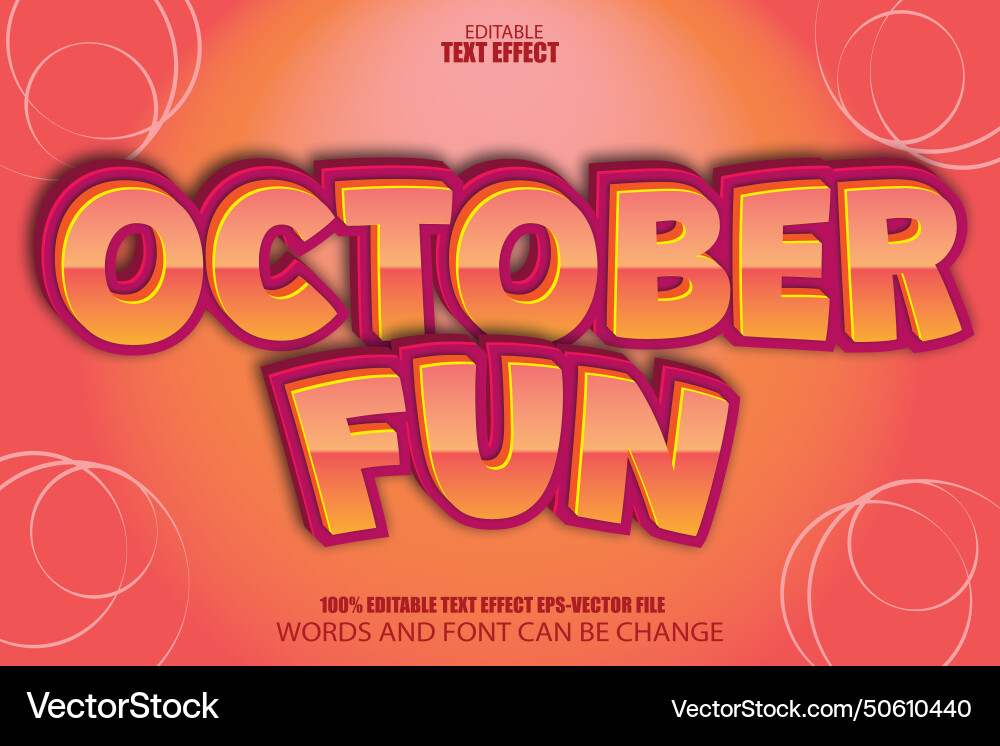 October fun editable text effect 3d flat gradient Vector Image