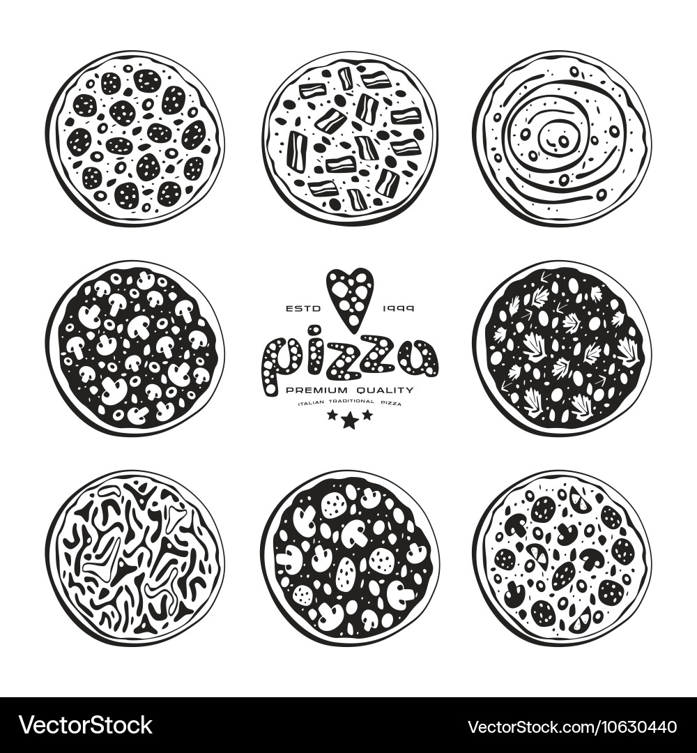 Pizza varieties Royalty Free Vector Image - VectorStock