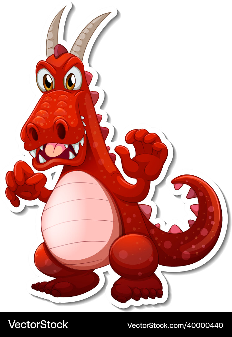 Red dragon cartoon character sticker Royalty Free Vector