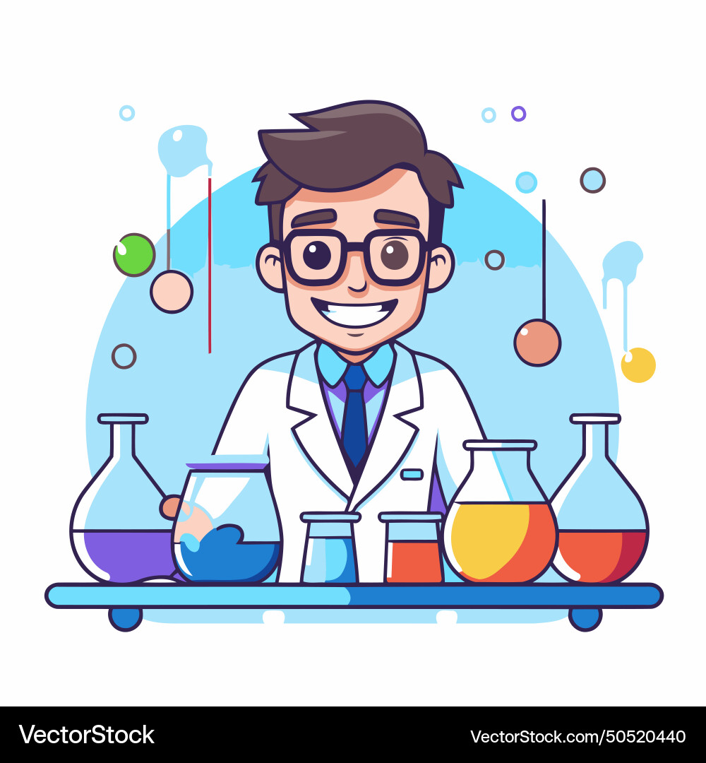 Scientist man working in laboratory cartoon Vector Image