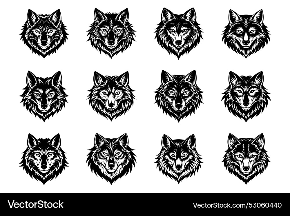 Set of wolf head silhouette Royalty Free Vector Image