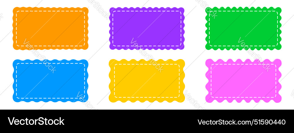 Set or colorful rectangle patches with scalloped Vector Image