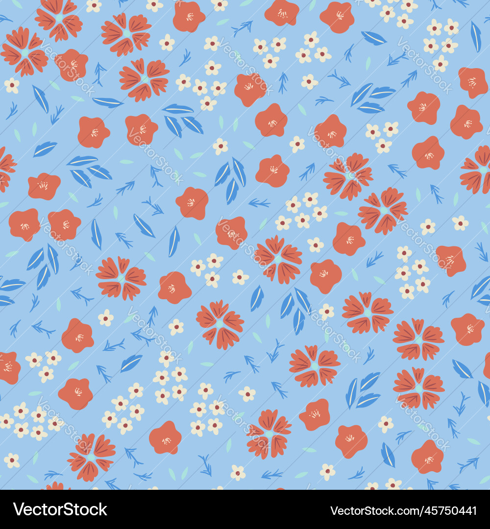 Floral Ditsy Pattern - Blue & White Royalty Free Vector