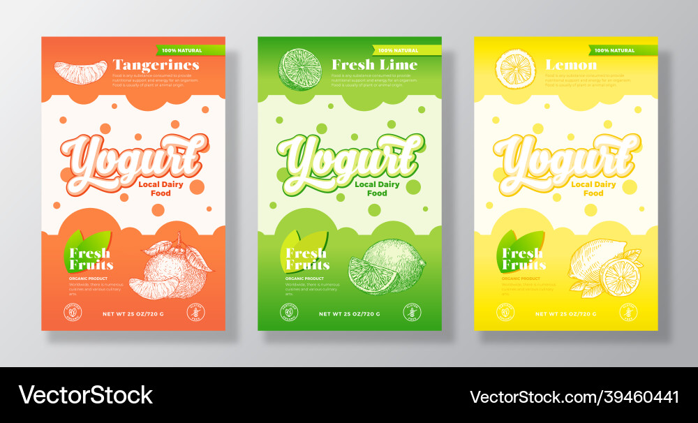 Fruits and berries yogurt label templates set Vector Image
