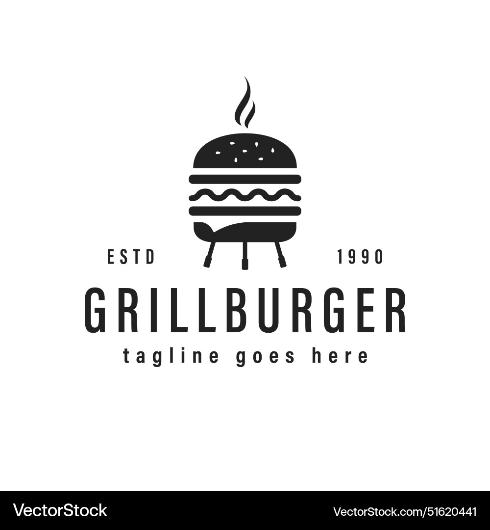 Grilled burger logo design Royalty Free Vector Image