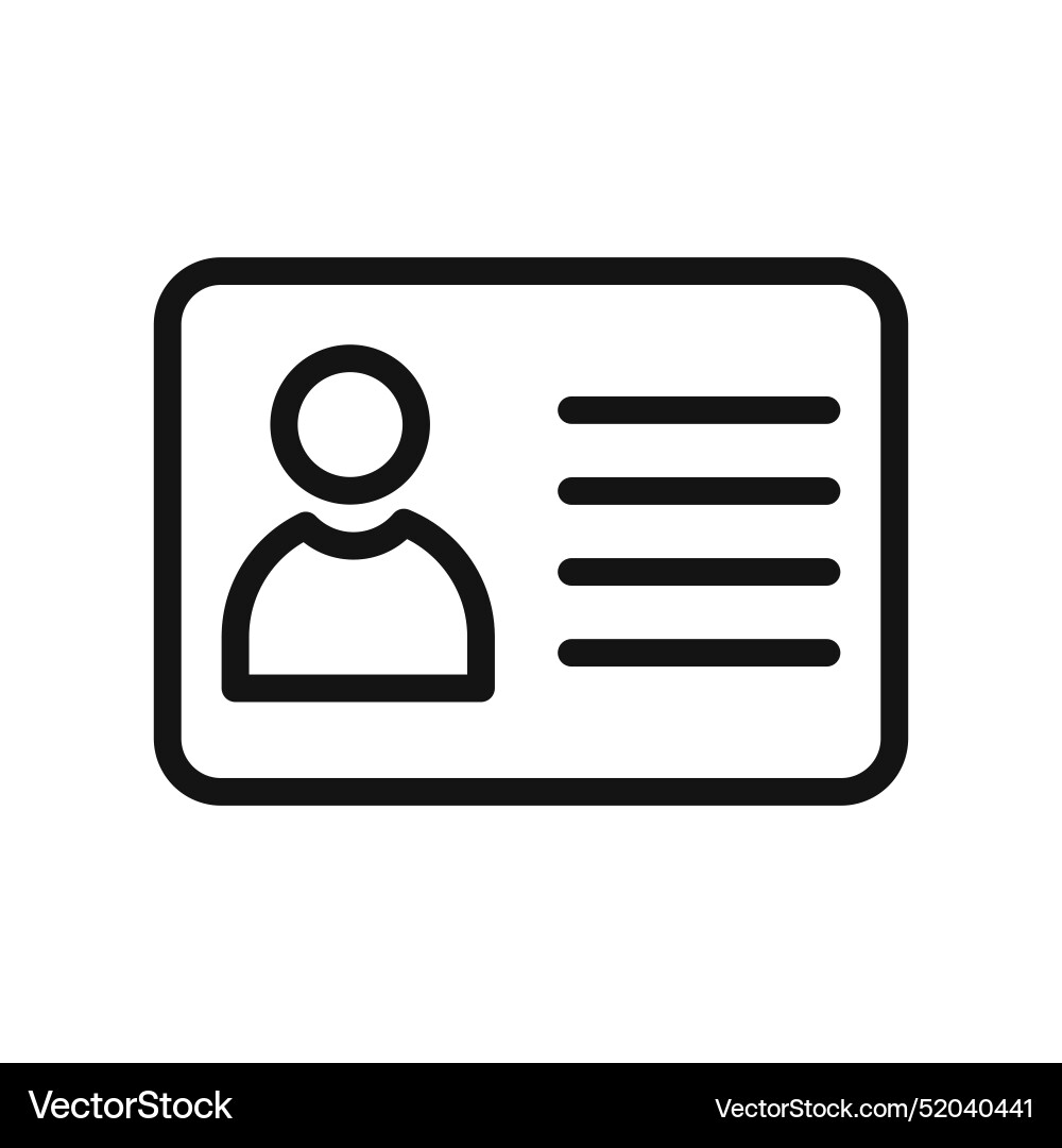 Identity card icon black and white sign Royalty Free Vector