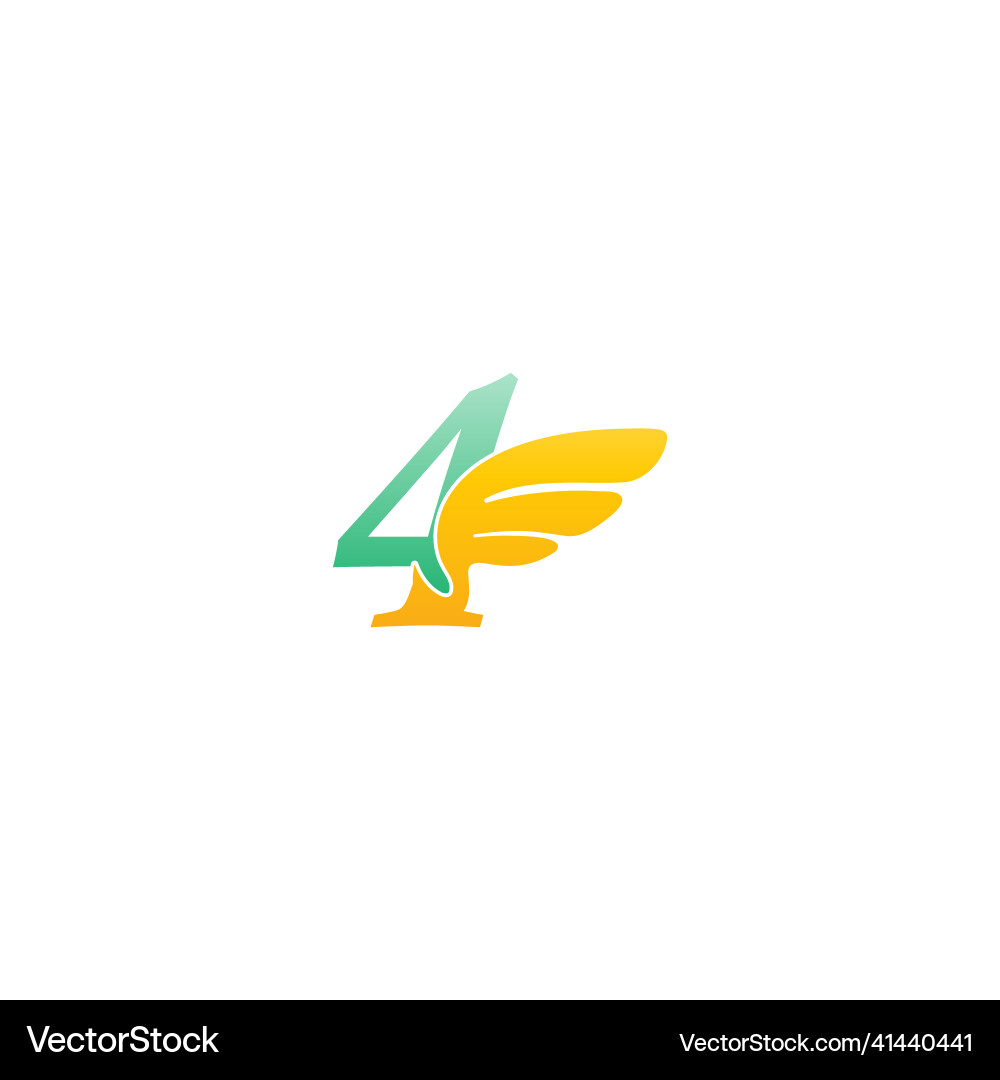 Number 4 logo icon with wings Royalty Free Vector Image